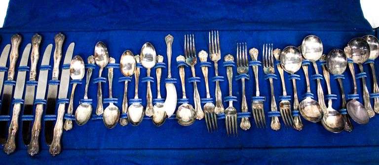 Williams 1880 Antique Silverplate Flatware with Storage Wrap Case - May include other maker ...