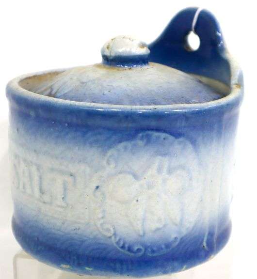 Antique 1900s Stoneware Hanging Salt Crock with Lid - Embossed Marks ...
