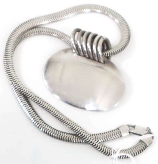 Heavy Sterling Silver omega Necklace and disc Pendant, 18". (69.5 gm ...