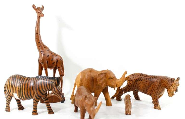 Vintage Hand Carved Safari Animals Wooden Figurines - At Least One with ...