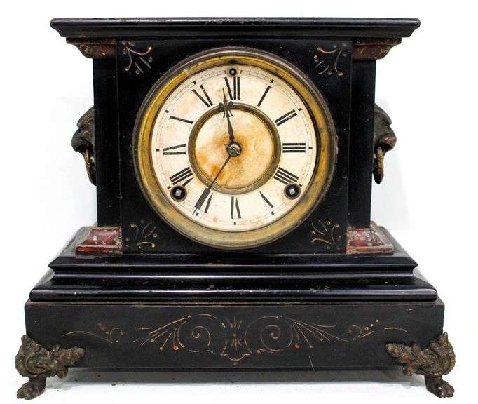 Antique Ansonia Cast Iron Mantle Clock - U.S.A. Clock Co. New York ...