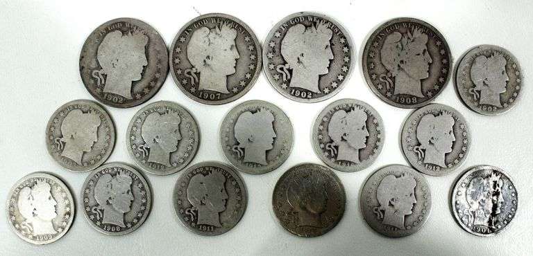 $5 Face Value 90% Silver Barber Coins. - Bunting Online Auctions