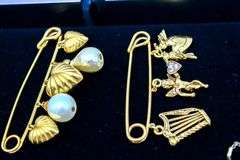 Kate Spade hinged Bangle; Safetypin Charm Pins; Vintage natural stone ...