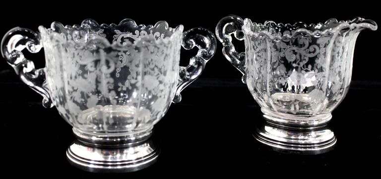 Vintage Cambridge Chantilly Glass Sugar and Creamer with Sterling ...