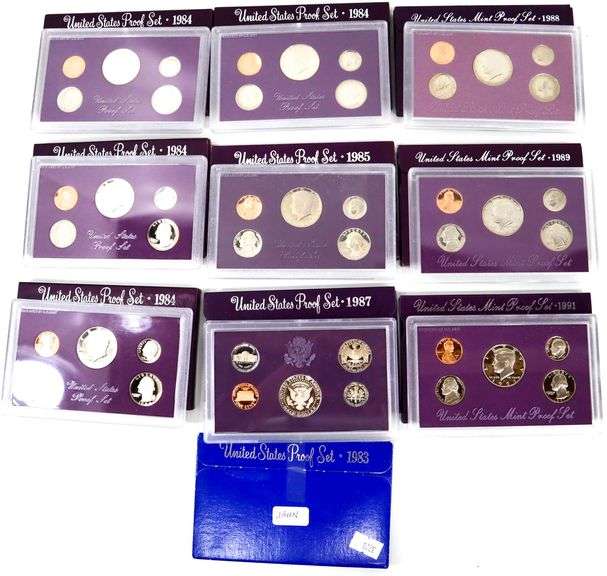 United States Mint Silver Proof Sets - 1983, Four 1984's, 1985, 1987 ...