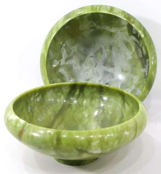Vintage Chinese Carved Jade Bowls ( Tested ) - Pair - 8 x 3 each ...