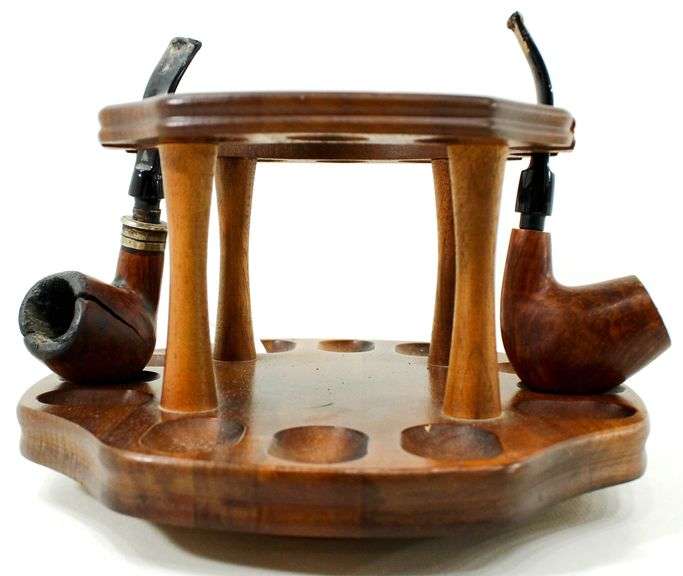 Vintage Briarwood Bowl Pipes with Wooden Display Stand - Bunting Online ...
