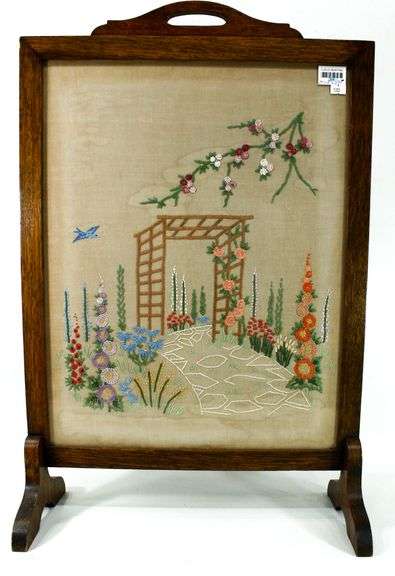 Garden Floral Embroidery Handwork Textile in Free Standing Wood Frame ...