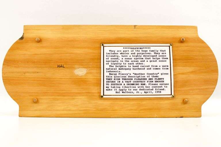 Signed "Hal", Carved Wood "Dolphins" Sculpture by Hal Waters, April ...