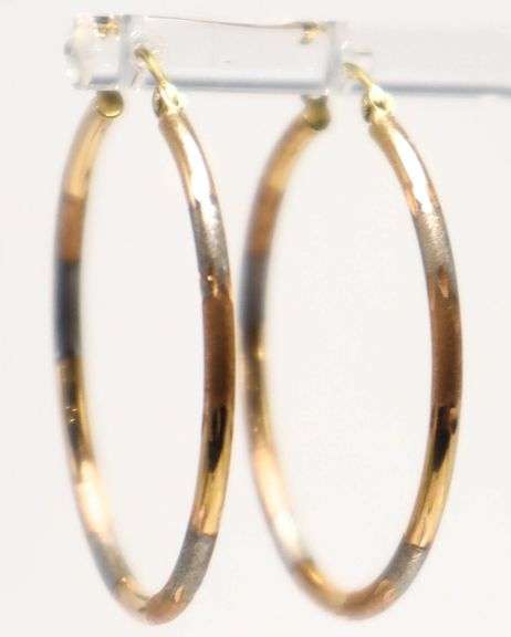 14 KT Gold tri-color hoop Earrings, snap bar closure. - Bunting Online ...