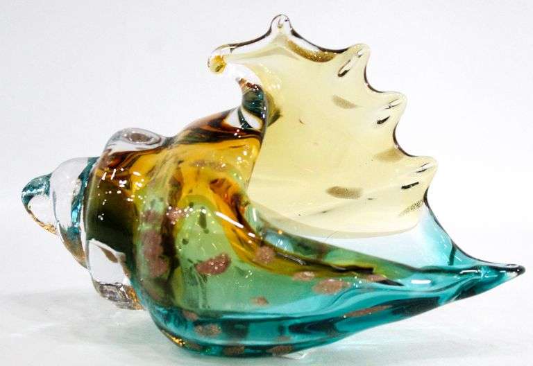 Incredible Hand-Blown Art Glass Conch Shell Figural Centerpiece ...