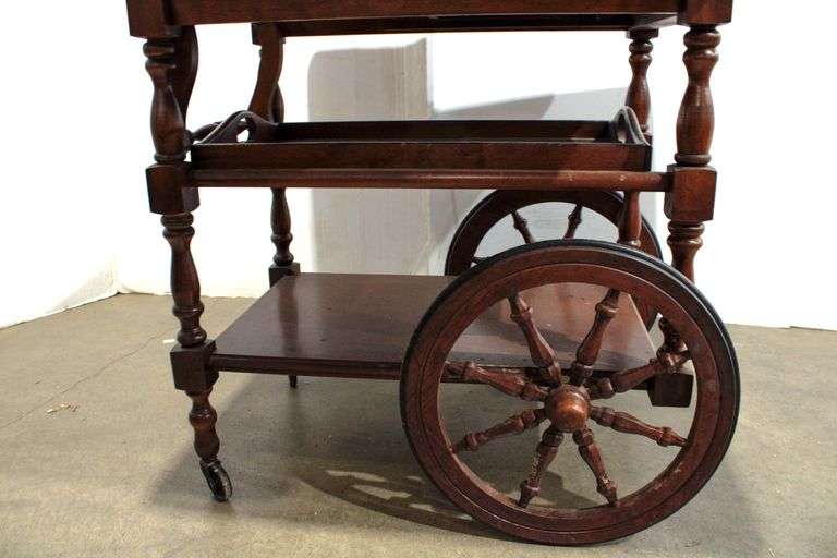 Vintage Mid-20th Century Drop Leaf Tea Cart Table with Tray - 28"x28 ...