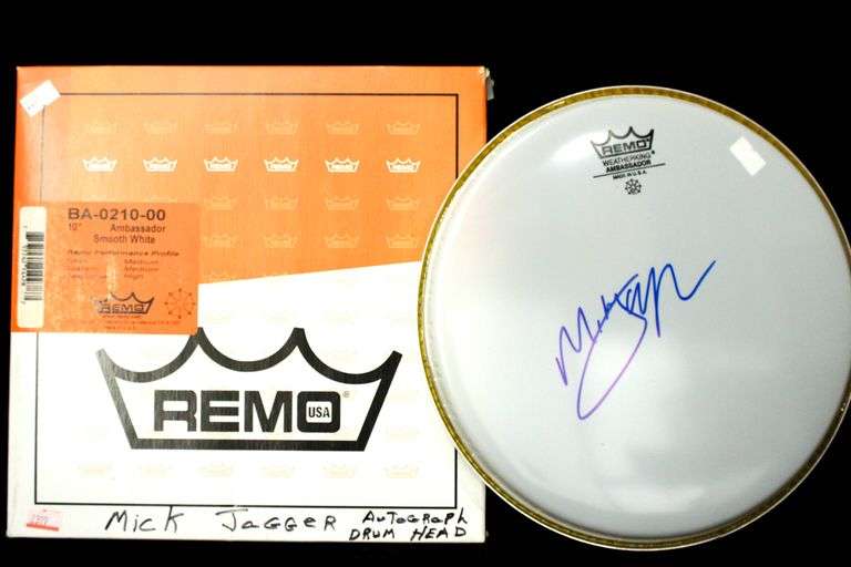Mick Jagger (Rolling Stones) Autographed Drum Head - Bunting Online ...