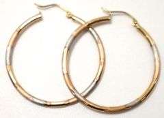 14 KT Gold tri-color hoop Earrings, snap bar closure. - Bunting Online ...