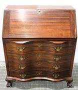 Serpentine Four-Drawer Drop Front Mahogany Desk with Key by Maddox ...