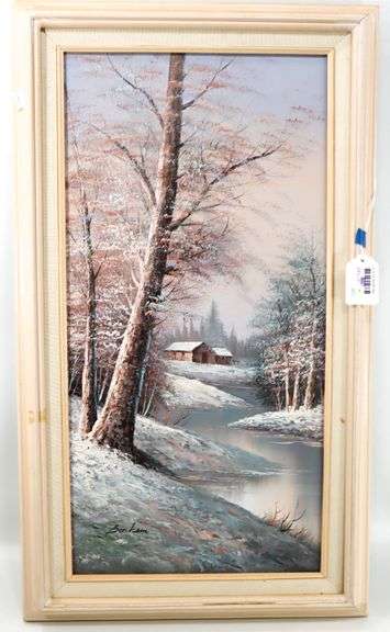 Plein Air Winter Landscape on Canvas by Liz Bonham - 29 x 17 - Bunting ...