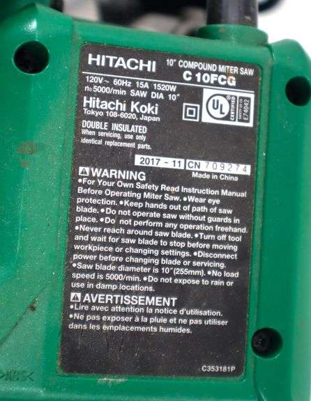 Hitachi C10FCG 10" Compound Miter Saw - Bunting Online Auctions