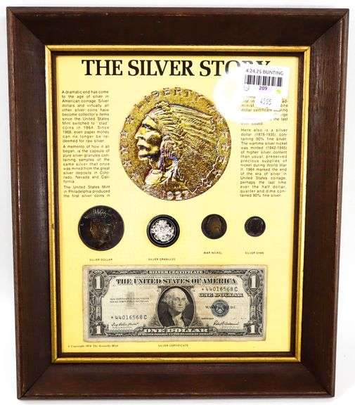 Framed Coin Collection , " the silver story " Includes , Peace silver ...