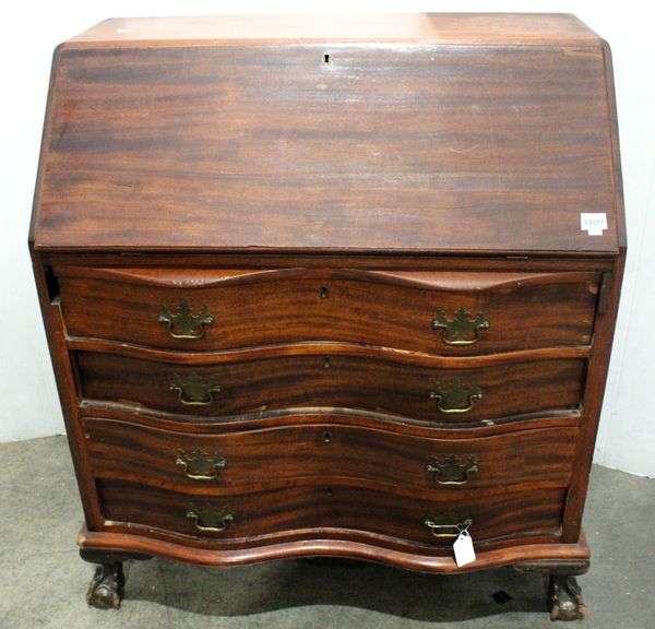 Early 1900s Serpentine Front Ladies Slant-Top Writing Desk with Four ...