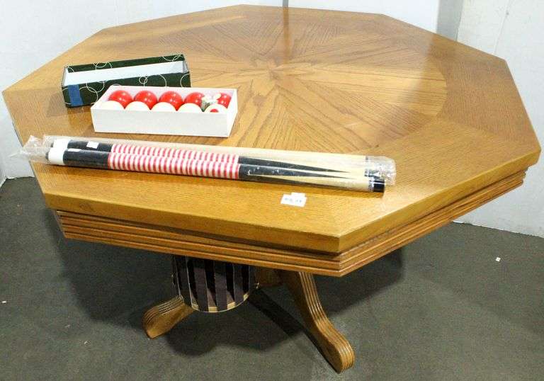 Oak Flip Top Convertible Game Table - Octagon Bumper Pool / Poker Table ...