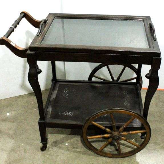 Antique Rolling Tea Cart / Bar Cart with Lift Off Tray 27x27x18 ...