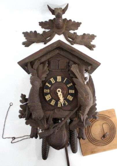 Antique Hand Carved Black Forest Hunter Cuckoo Clock Germany - No ...