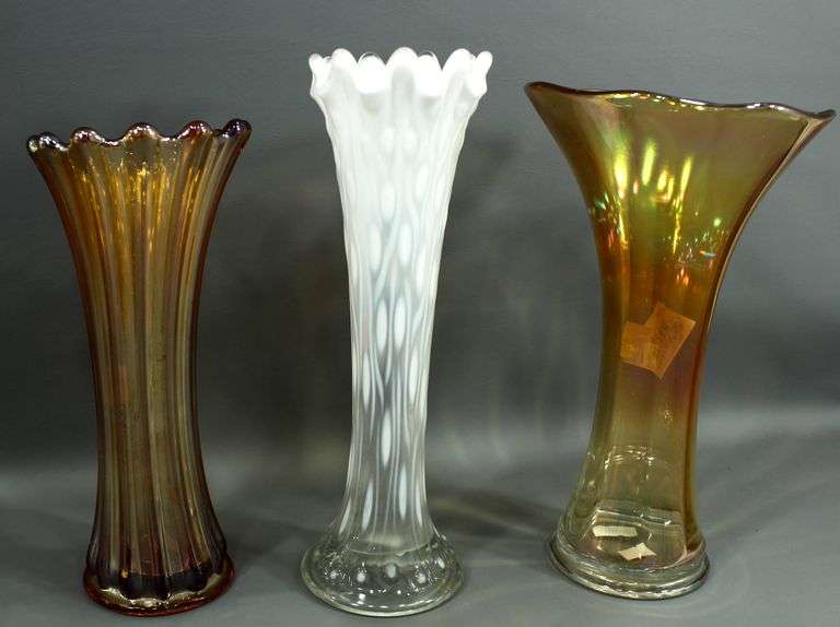 Early 1900s Art Glass Vases: Northwood Tree Trunk White Opalescent ...