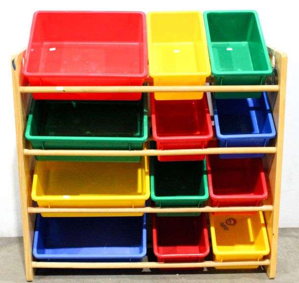 Cubby Organizer / Storage - Plastic Cubbies with Wood Rack - Bunting ...