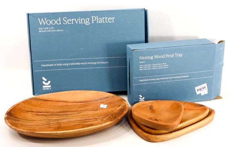Sembla Wood Serving Platter -and- Nesting Wood Petal Tray. - Bunting ...