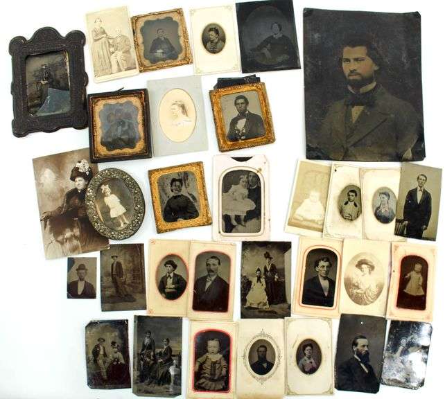 Charming Collection of Antique Photographs. Many on tin, Some Framed ...