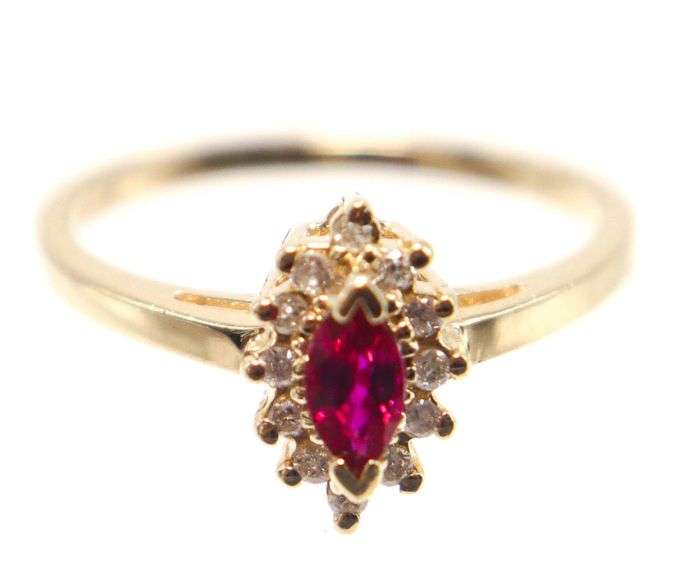 14 KT Gold Ruby Ring accented with Diamonds (both tested), size 8 ...