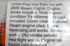 Lionel Post War Train with 2055 Steam Engine, Cars, Transformer and ...
