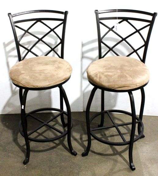 French Country Metal Art Bar Counter Stools with Cushion Seat - Pair ...