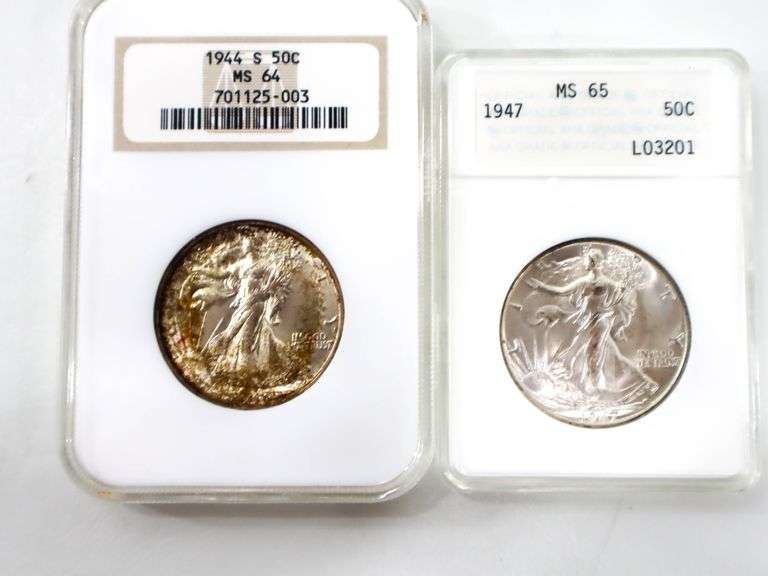 1944-S Walking Liberty Half Dollar. MS-64 - and - 1947 Walking Liberty ...