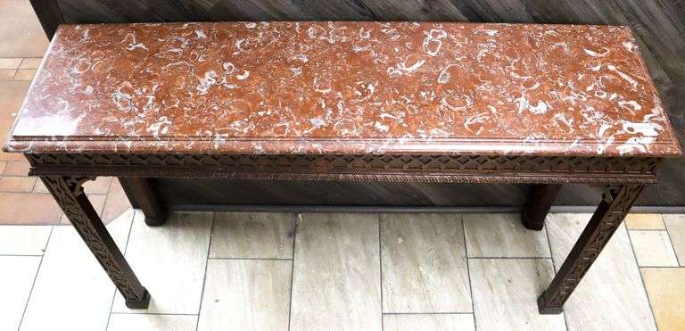 Marbleized Stone Top Console Table - 35 x 57 x 16 - Bunting Online Auctions