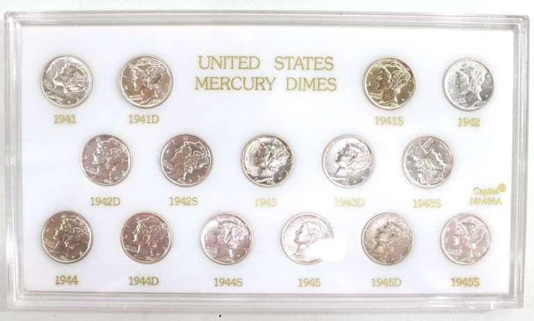 Uncirculated Mercury Dime Set. All Mints. Sterling Silver. 15 Coins ...