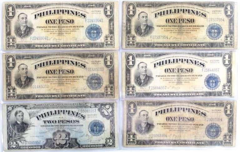 WWII Philippines Victory Currency Notes. 6 Items - Bunting Online Auctions