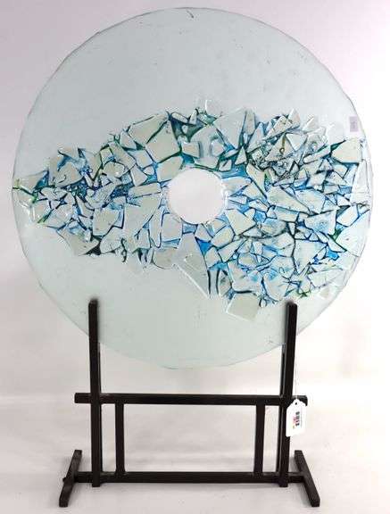 Fused Mosaic Art Glass Centerpiece with Stand - 21" Dia Glass ...