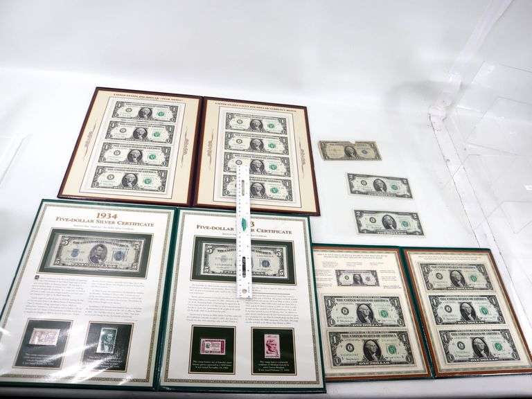 3 Currency Sets: Two $5 Silver Certificates. Five $1 Barr Notes. Eight ...