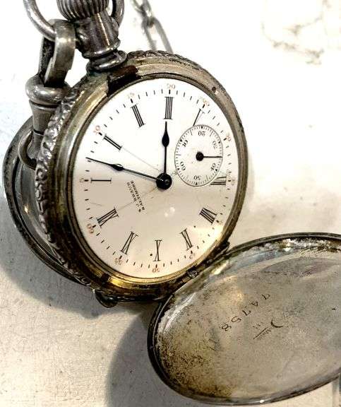Illinois pocket watch , Marked S, J, Braun , Baltimore Silver ...
