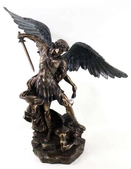 Archangel Michael Slaying a Demon Sculpture - 28" - Bunting Online Auctions
