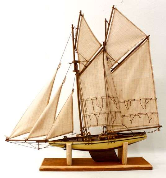 Wooden Sailing Ship Model on Wood Base. 24x26 - Bunting Online Auctions