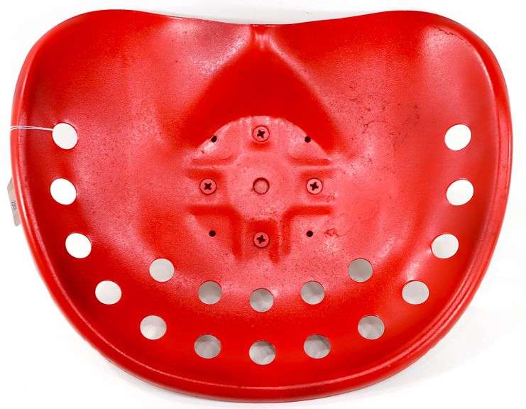 Vintage Pierced Metal Red Tractor Seat - 18 x 14 - Bunting Online Auctions