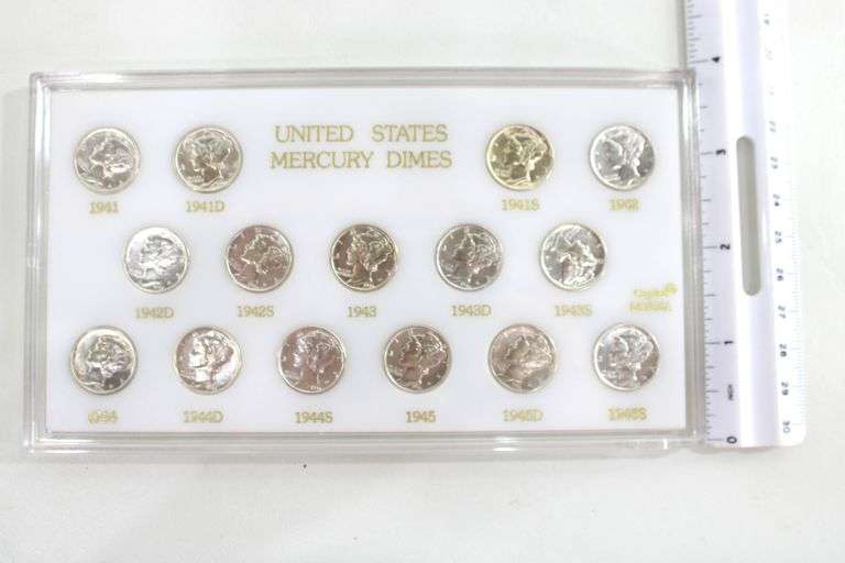 Uncirculated Mercury Dime Set. All Mints. Sterling Silver. 15 Coins ...