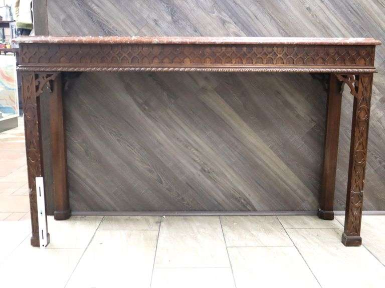 Marbleized Stone Top Console Table - 35 x 57 x 16 - Bunting Online Auctions