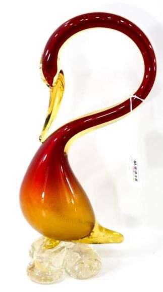 Vintage Mid-20th Century Murano Venetian Art Glass Red and Amber Swan ...