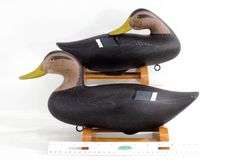 Pair hand carved Black Duck Decoys , Signed Patrick Vincent 1987 , with ...