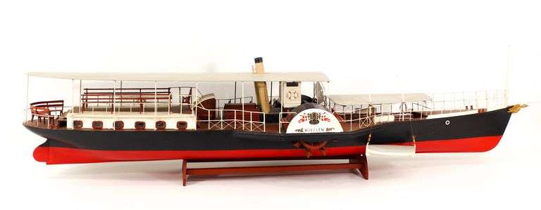 HJEJLEN Vintage German Nautical Model Steam-Paddle Boat on Stand. 36 ...
