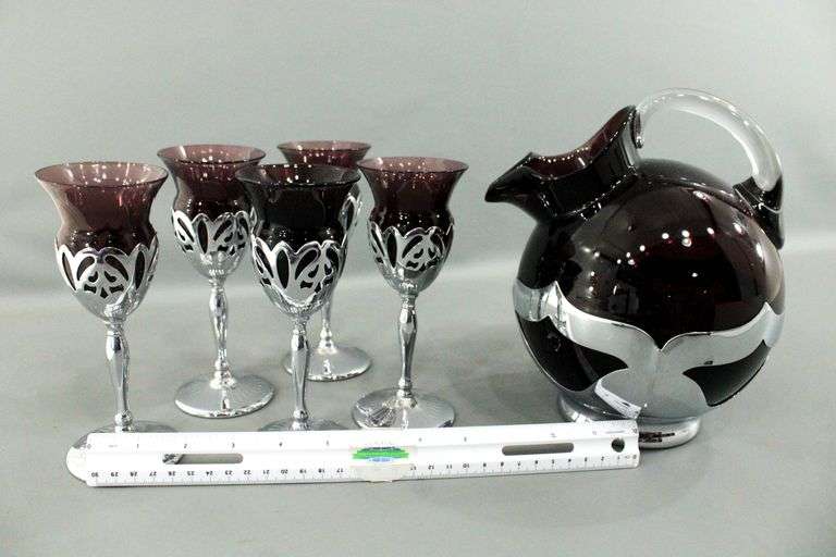Krome Kraft - Cambridge Amethyst Glass and Chrome Pitcher and Stemware ...