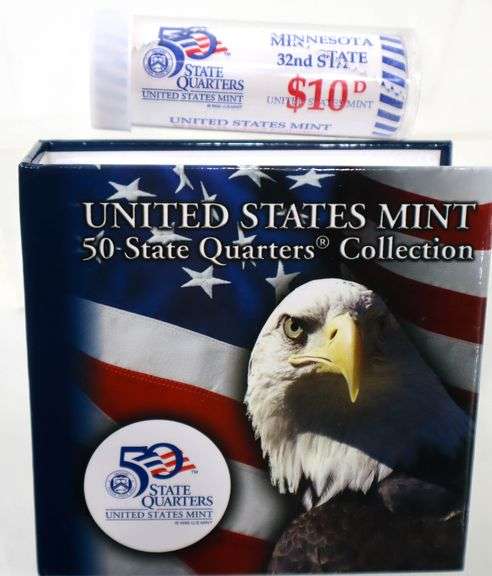 2005 US Mint 50 state quarters , Full Roll Uncirculated Minnesota state ...